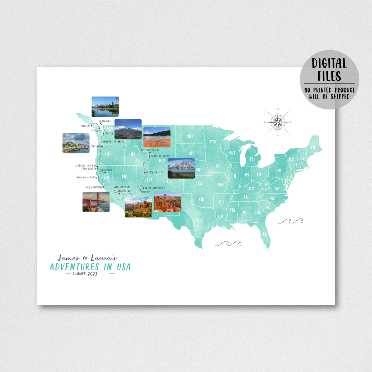Personalized Travel Map | USA Road Trip Map | USA Adventure Map ...