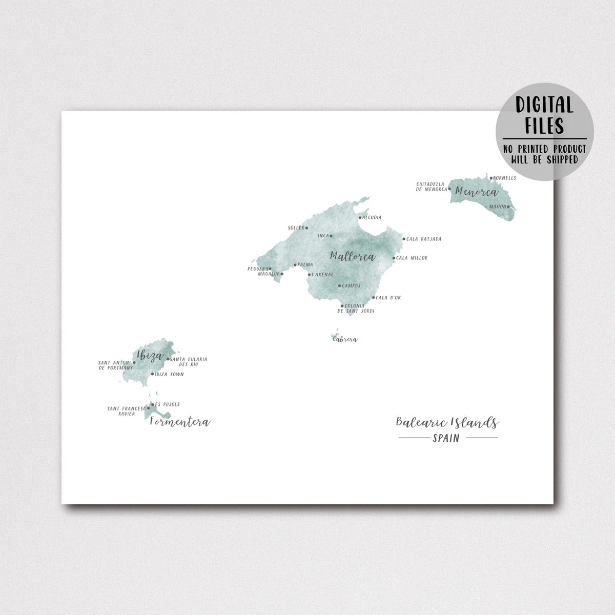 Balearic Islands Map | Spain Islands Map | Watercolor Map | Digital Pr ...