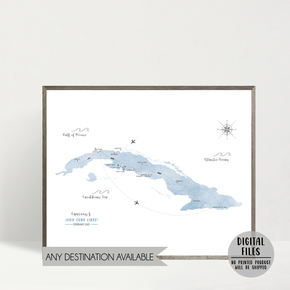 Personalized Travel Map | Cuba Travel Map | Cuba Adventure Map ...