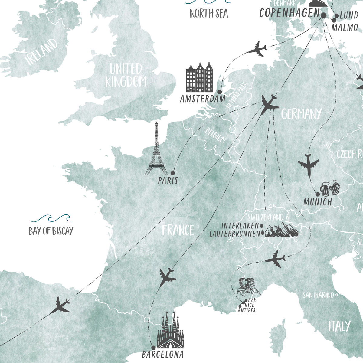 Personalized Travel Map | Europe Travel Map | Europe Year Abroad Map ...