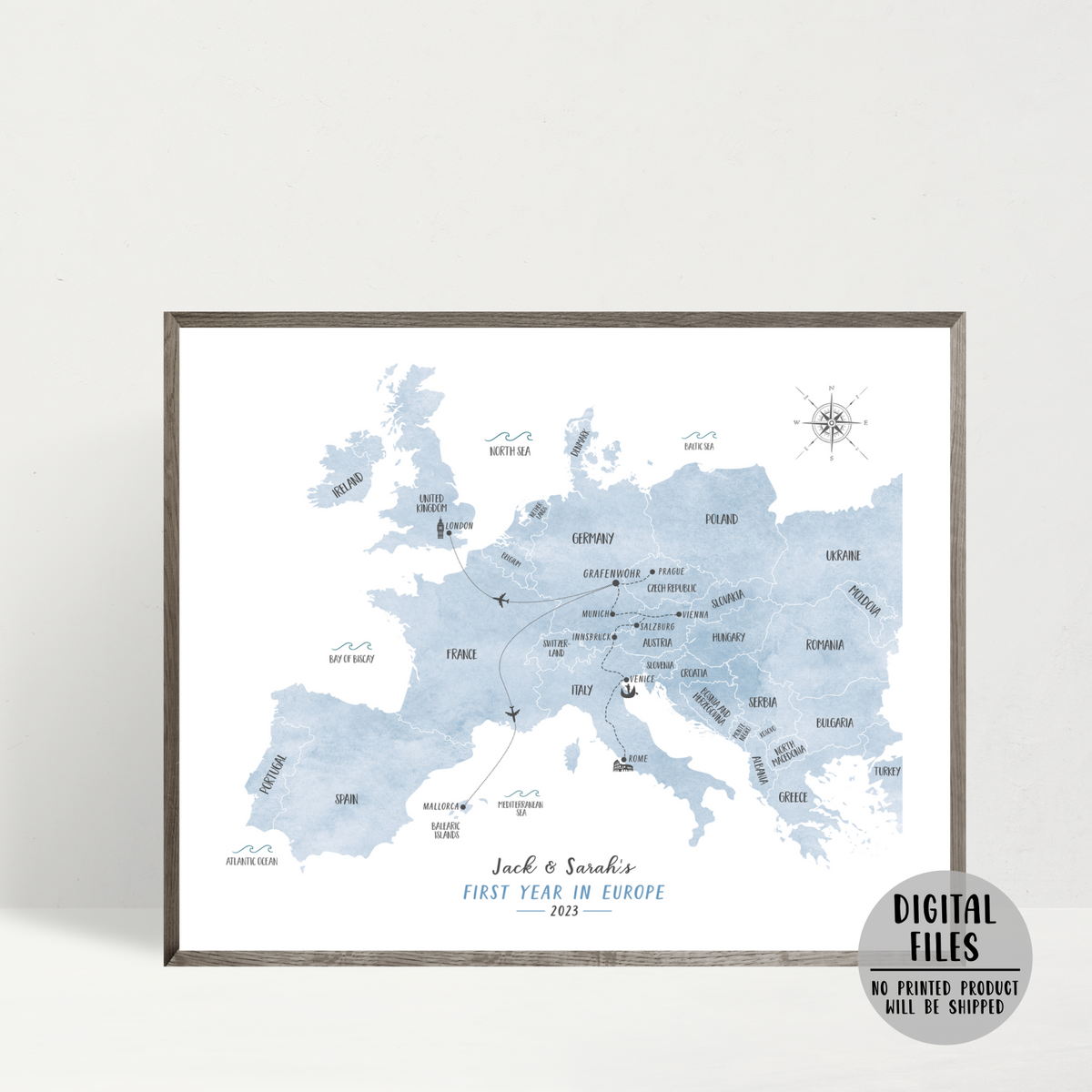 Personalized Travel Map | Europe Travel Map | Europe Backpacking Map ...