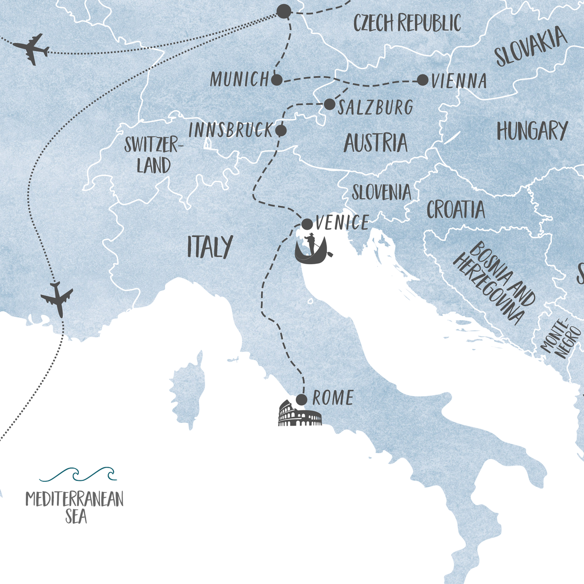 Personalized Travel Map | Europe Travel Map | Europe Backpacking Map ...