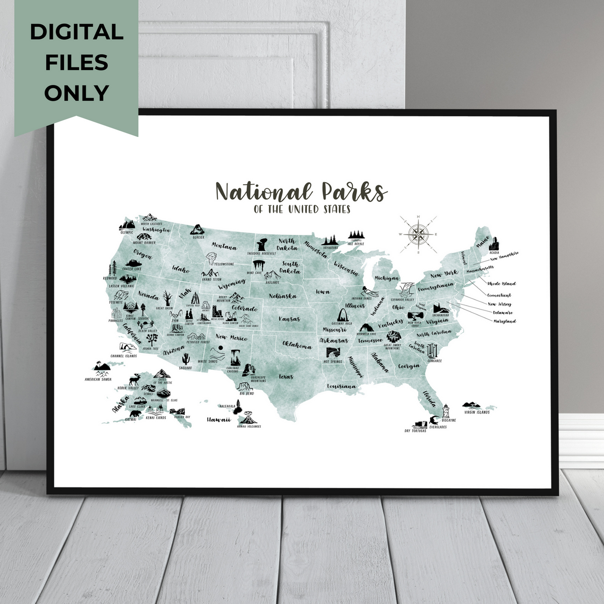 USA National Parks Map With Icons | Digital Download – Nomadic Spices