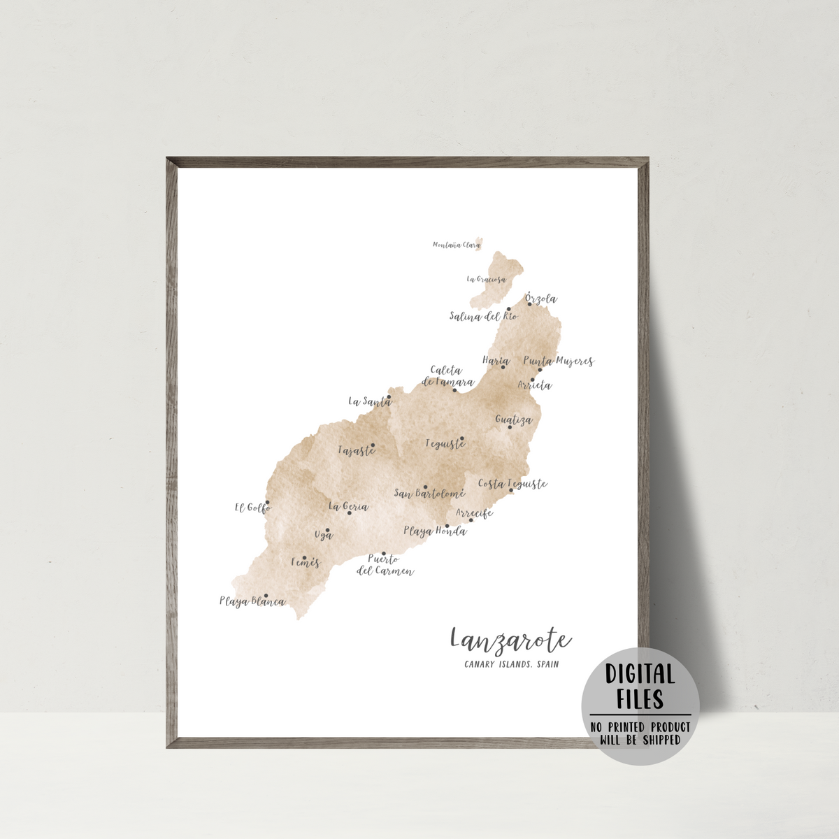 Lanzarote Map | Canary Islands Map | Watercolor Map Brown | Digital Pr ...