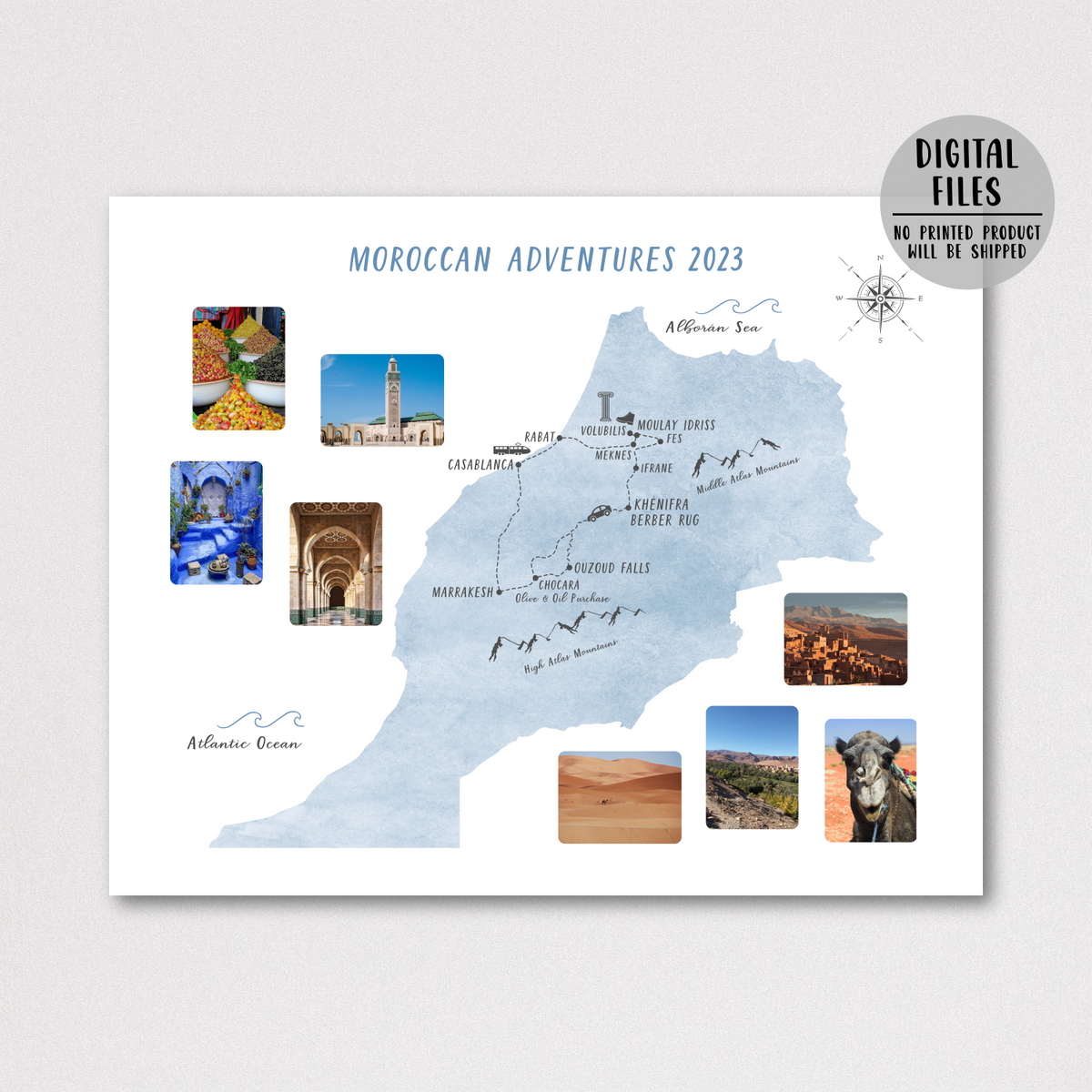 Personalized Travel Map | Morocco Travel Map | Morocco Adventure Map ...