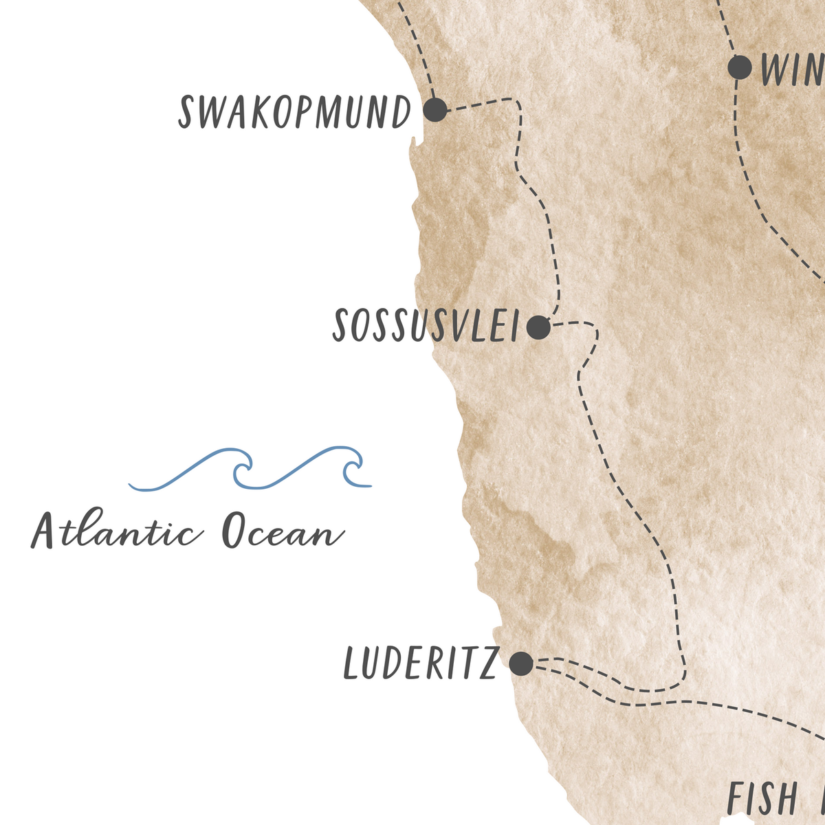 Personalized Travel Map | Namibia Travel Map | Namibia Safari Map ...