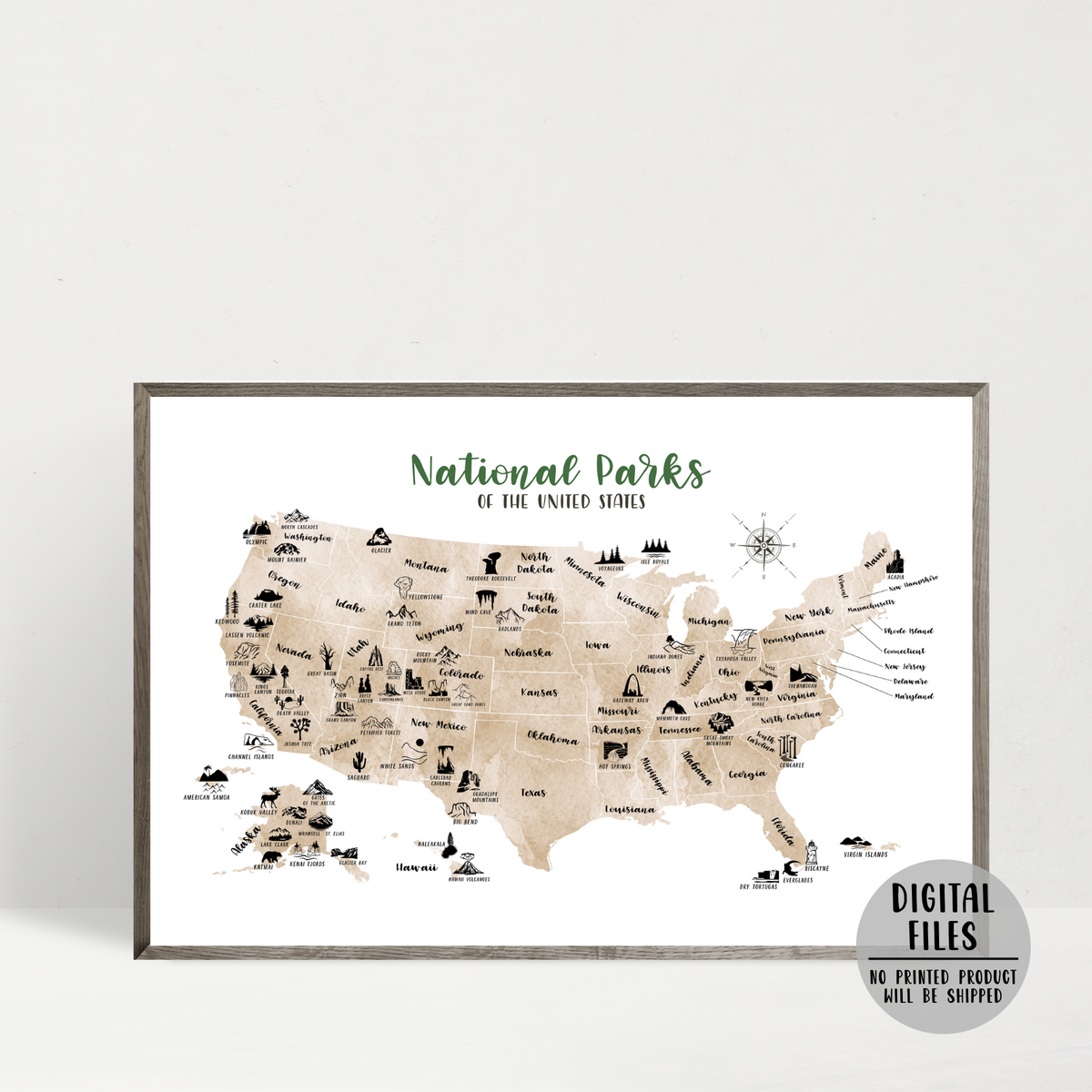 USA National Parks Map With Icons | Illustrated Map| Digital Download ...