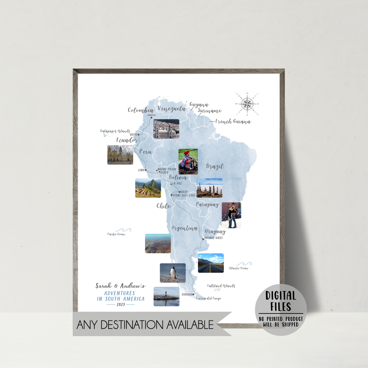 Personalized Travel Map | South America Road Trip Map | South America ...