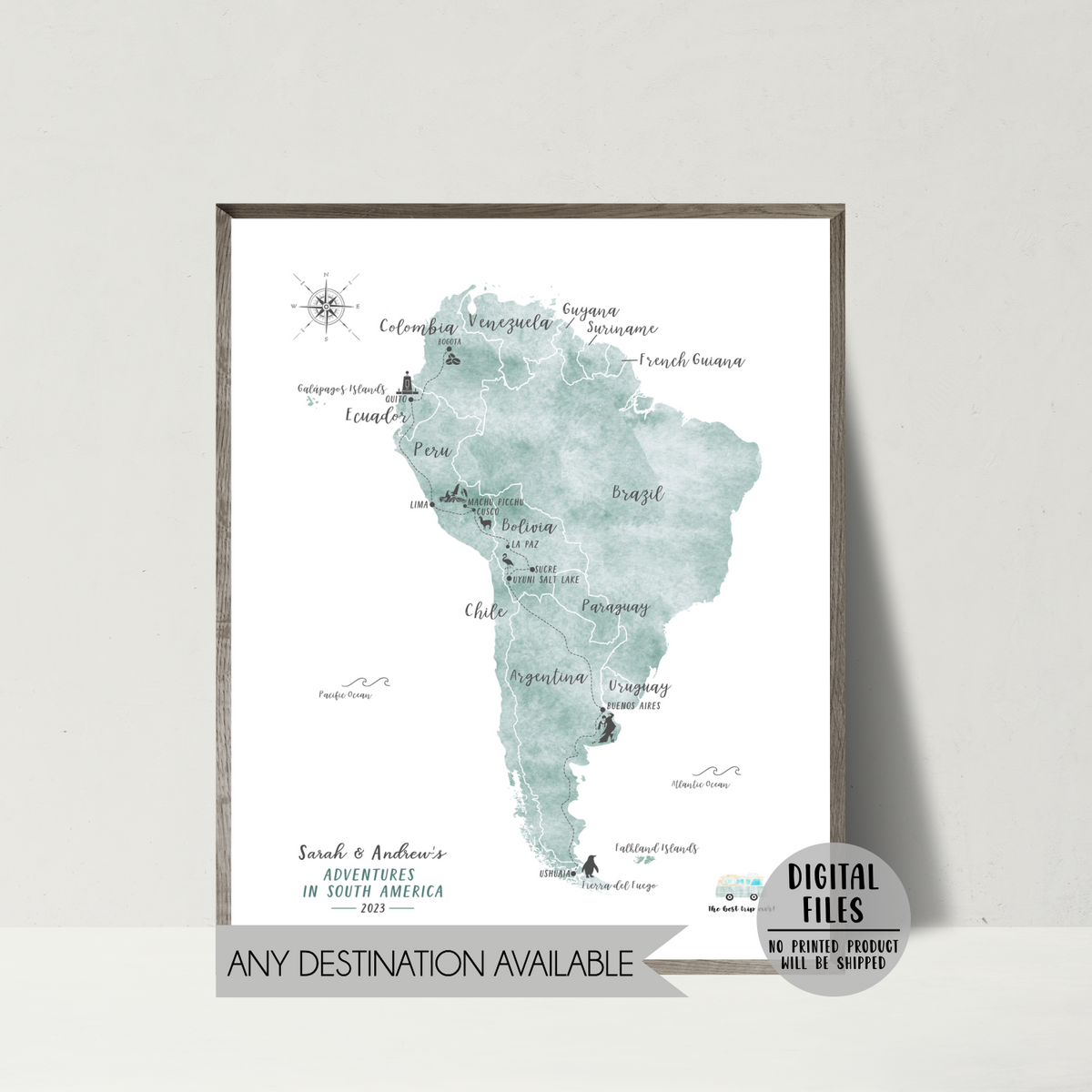 Personalized Travel Map | South America Travel Map | South America Roa ...