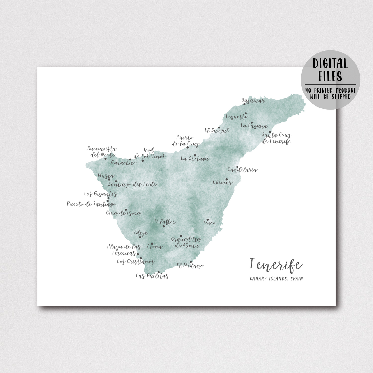 Tenerife Map | Canary Islands Map | Watercolor Map Green | Digital Pri ...