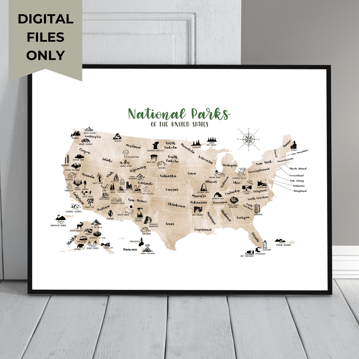 USA National Parks Map With Icons | Illustrated Map| Digital Download ...