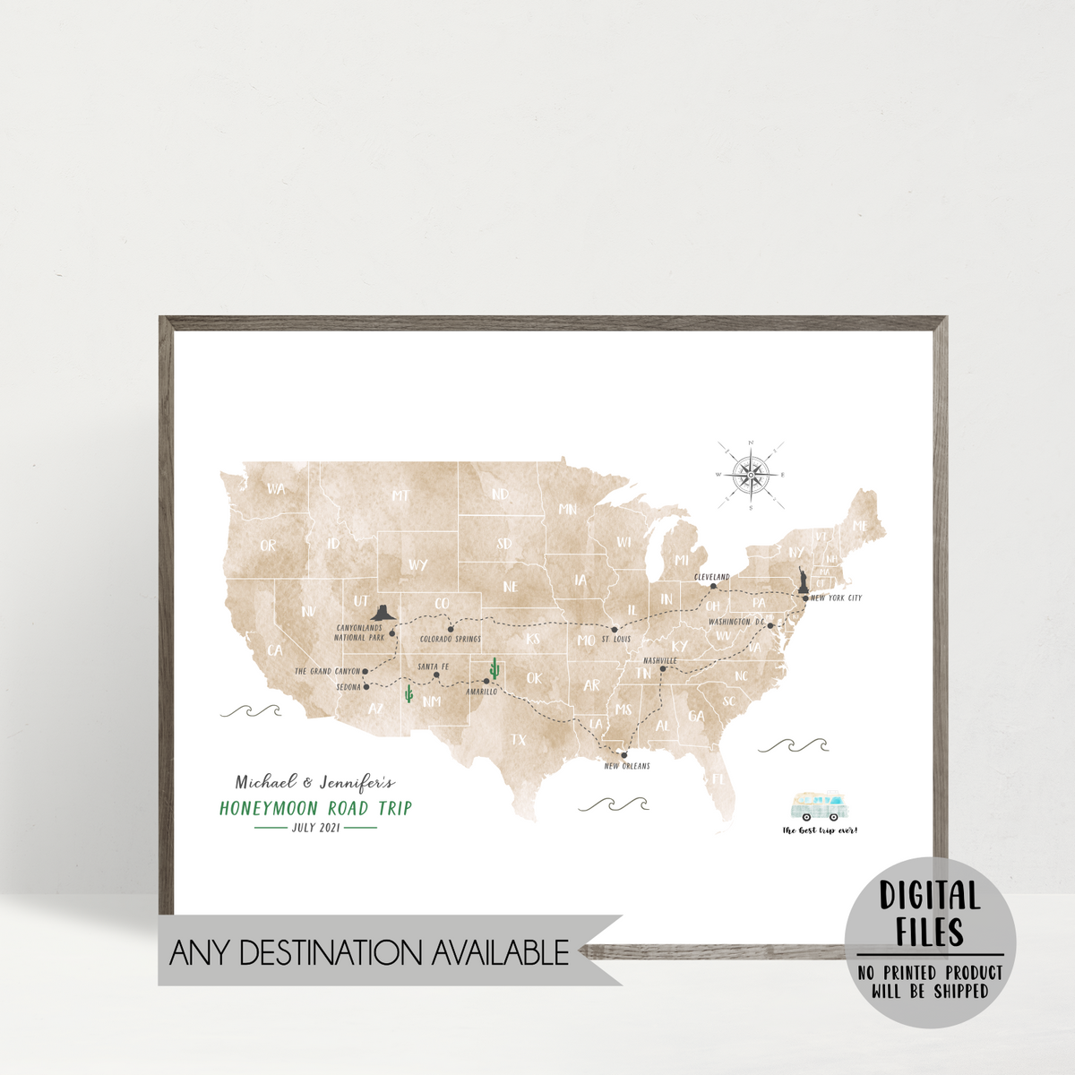 Personalized Travel Map | USA Adventure Travel Map | Road Trip Map ...