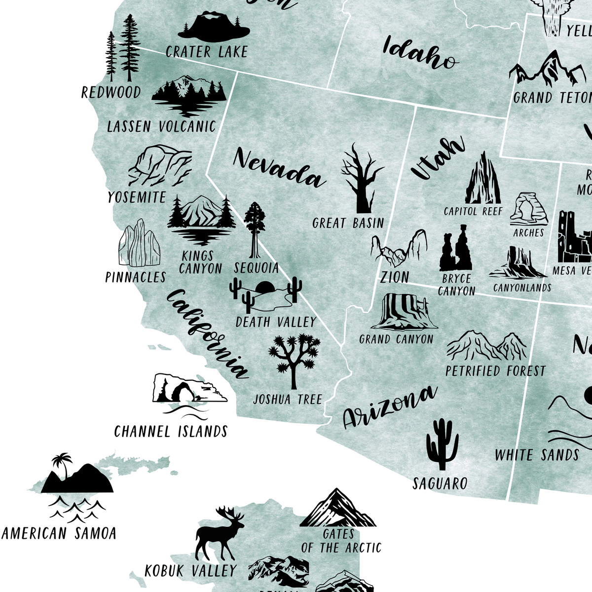 USA National Parks Map With Icons | Digital Download – Nomadic Spices