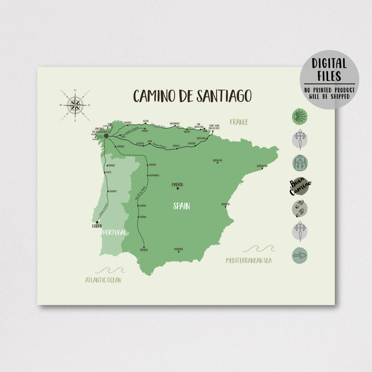 Camino De Santiago Map | Way Of Saint James Walking Map | Camino Map ...