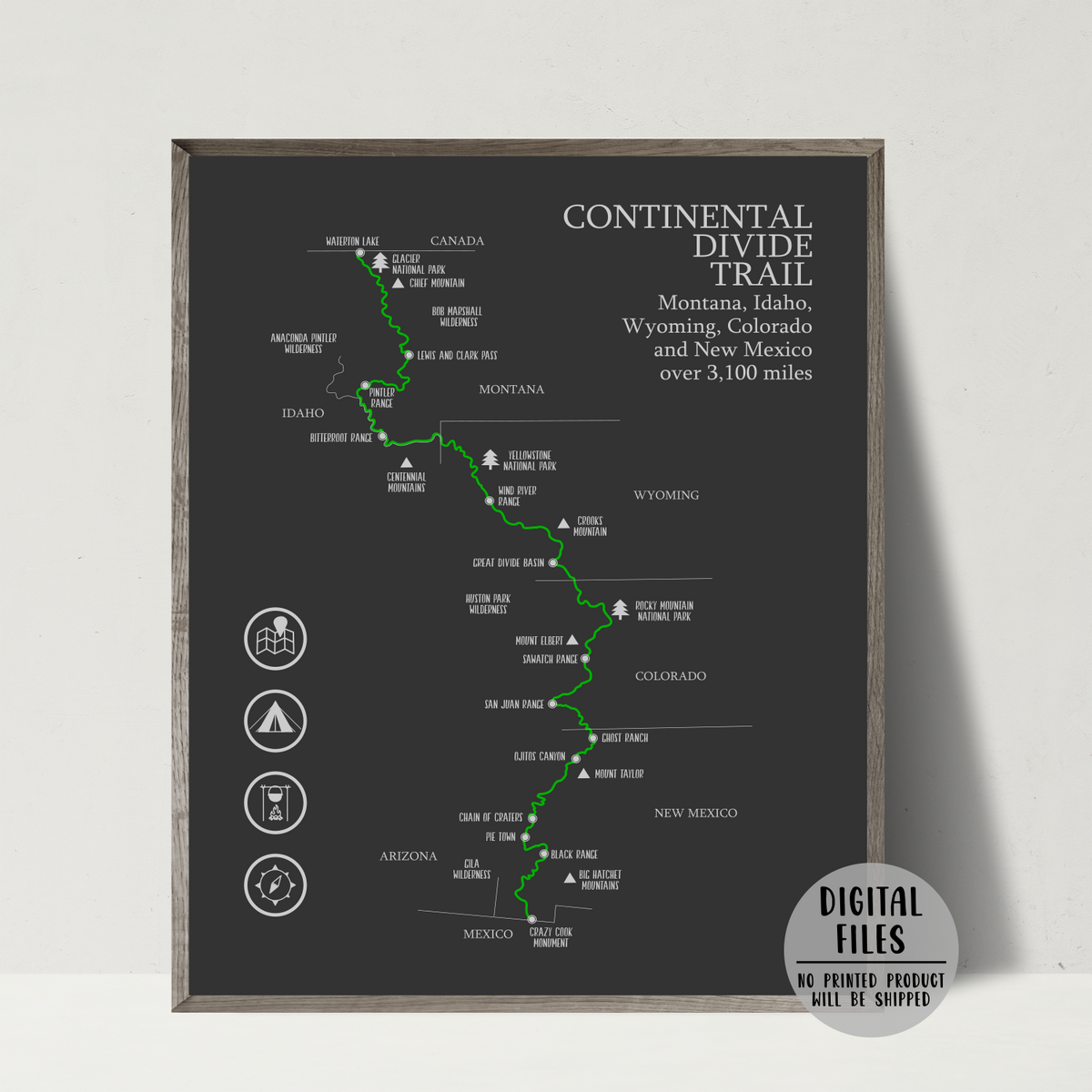 Continental Divide Trail Map | Continental Divide Hiking Trail Print ...