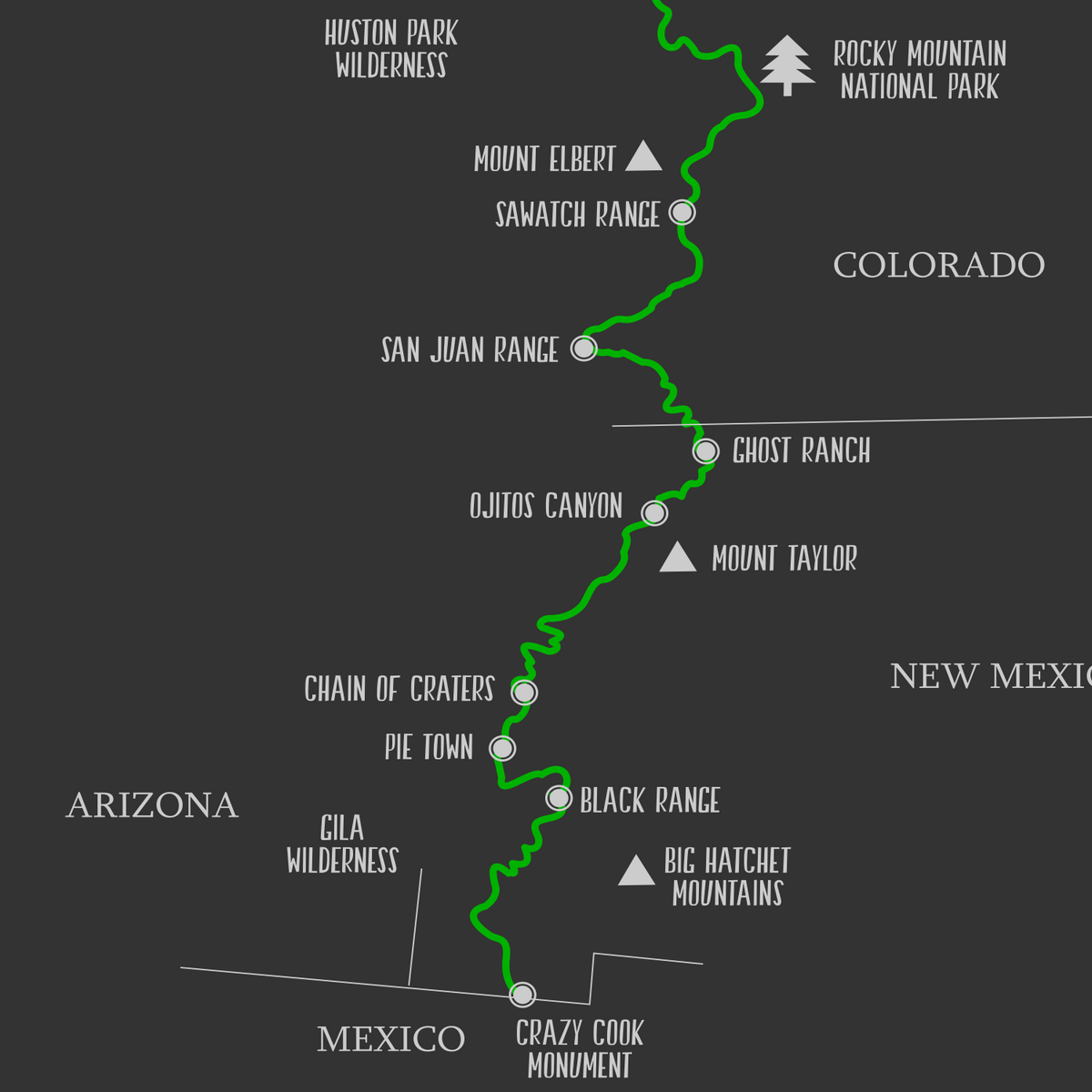 Continental Divide Trail Map | Continental Divide Hiking Trail Print ...