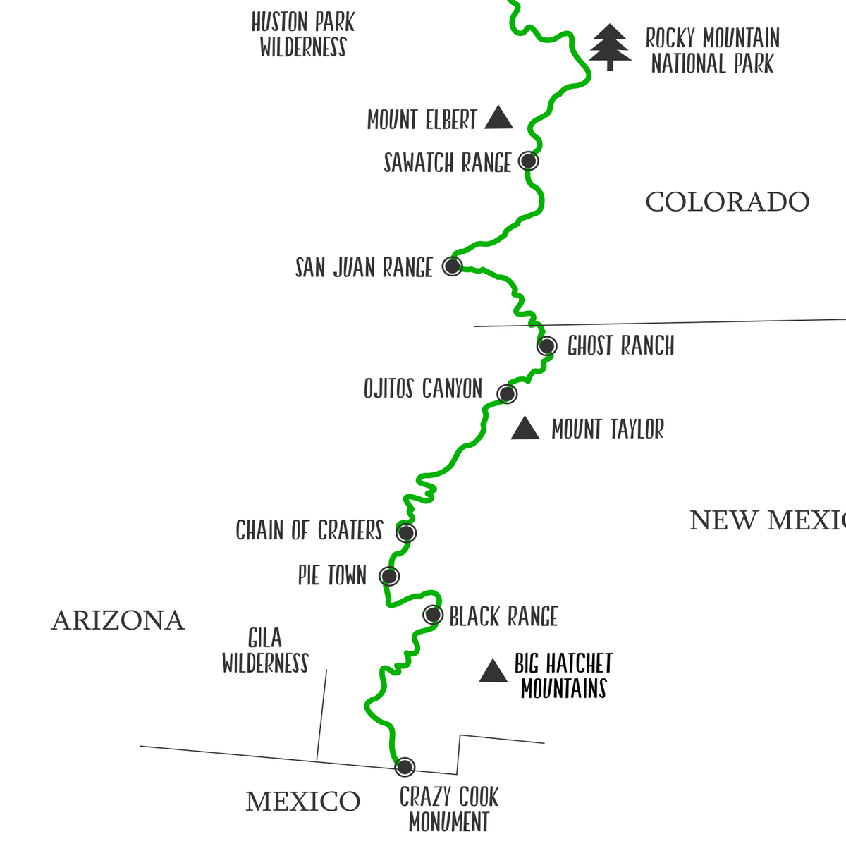 Continental Divide Trail Map | Continental Divide Hiking Trail Poster ...