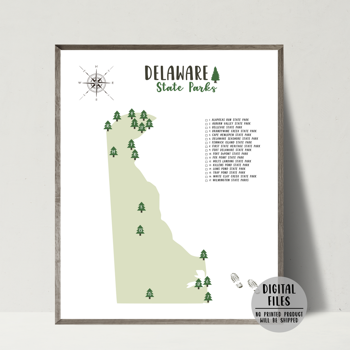 Delaware State Parks Map | Gift For Hiker | Delaware Map – Nomadic Spices