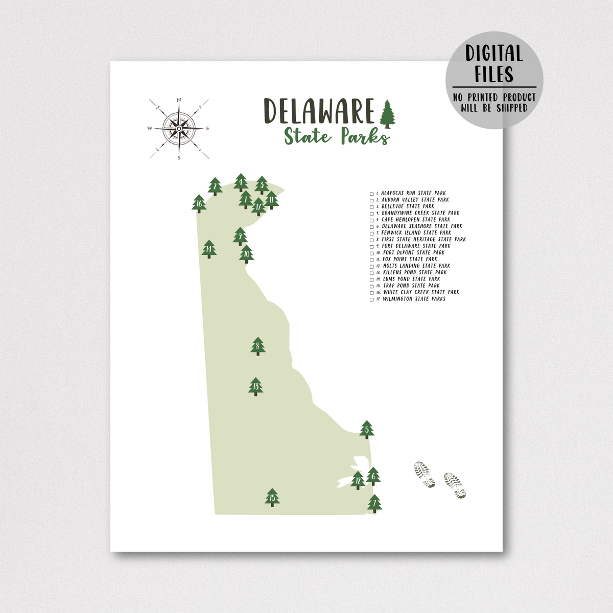 Delaware State Parks Map | Gift For Hiker | Delaware Map – Nomadic Spices