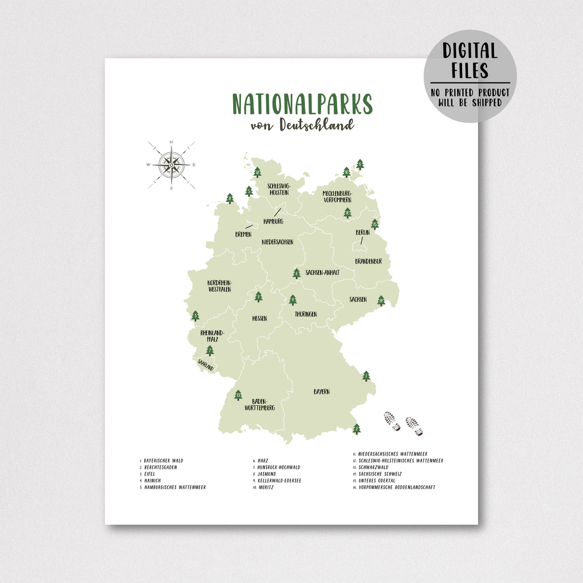 Germany National Parks Map | Printable Digital Download – Nomadic Spices
