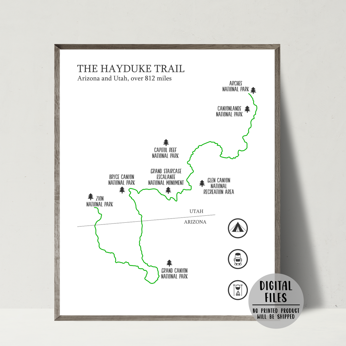 Hayduke Trail Map | Hayduke Hiking Trail Map Print | Gift For Hiker ...