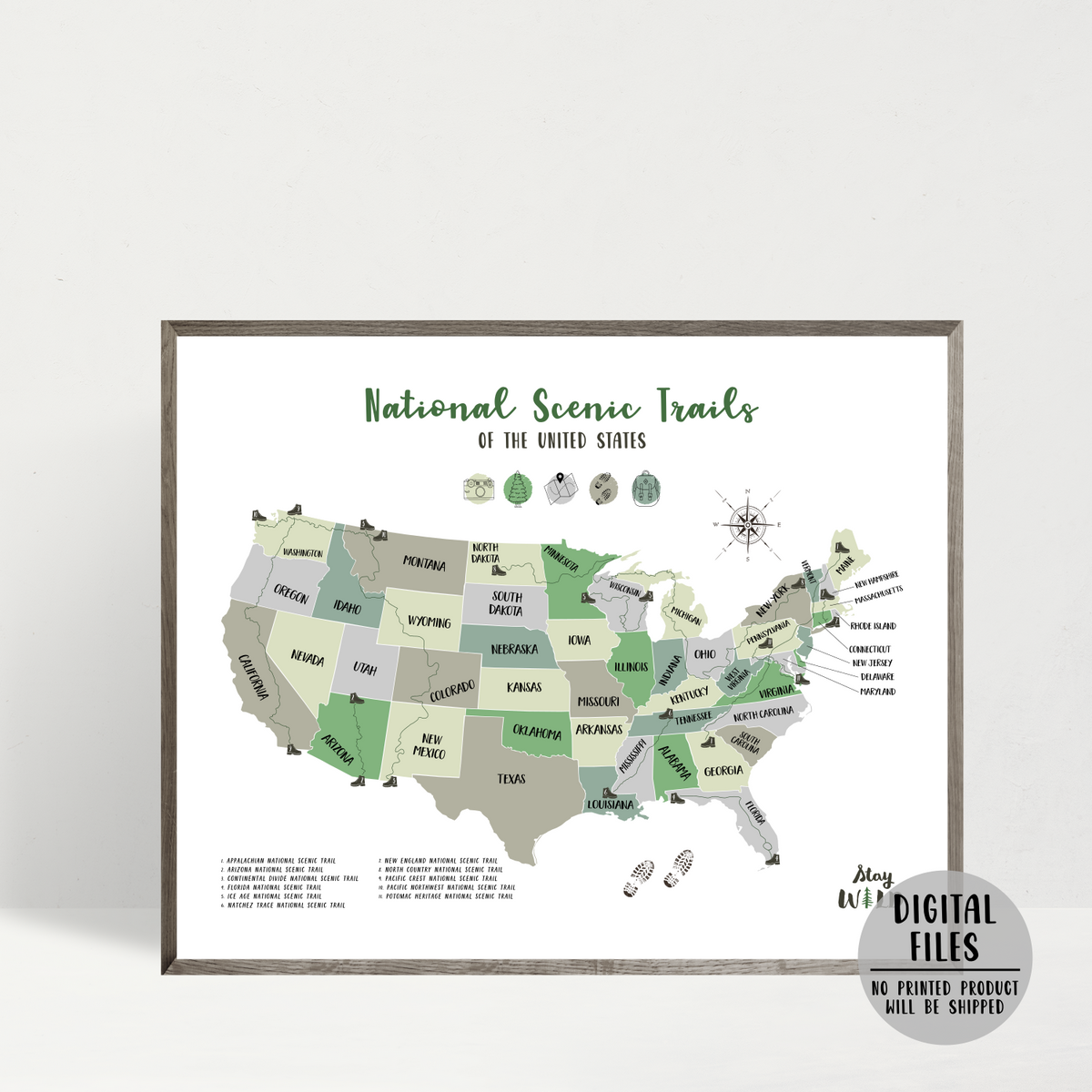 National Scenic Trails Map | USA Hiking Trails | Digital Print ...