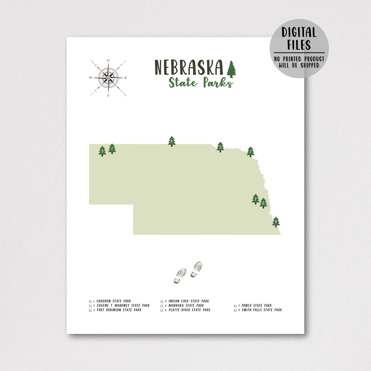 Nebraska State Parks Map | Nebraska Map Print | Gift For Traveler ...