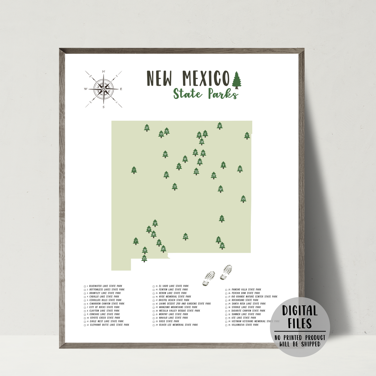 New Mexico State Parks Map | New Mexico Map Print | Gift For Traveler ...