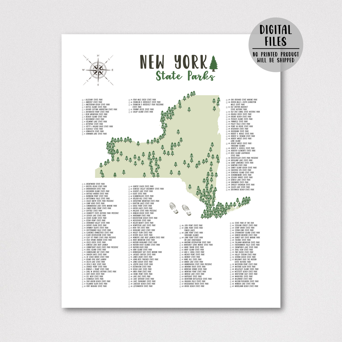New York State Parks Map | New York Map Print | Gift For Adventurer ...