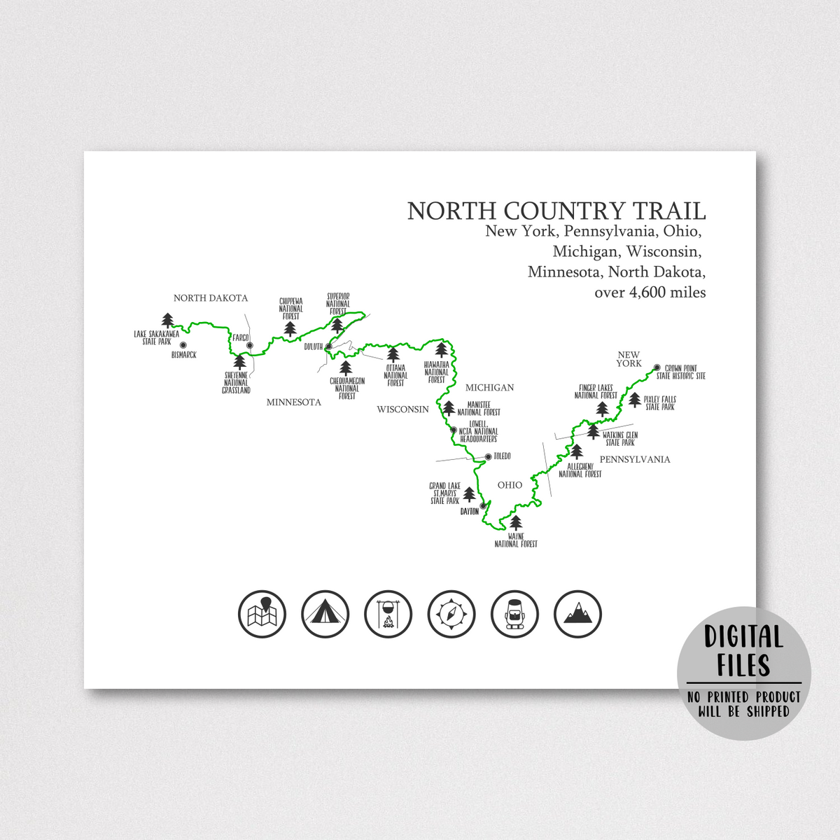 North Country Trail Map | North Country Hiking Trail | Hiker Gift ...