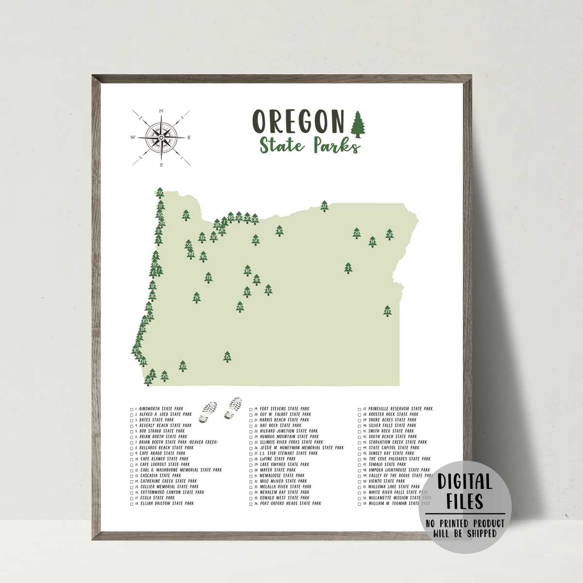 Oregon State Parks Map | Oregon Map Print | Gift For Adventurer ...