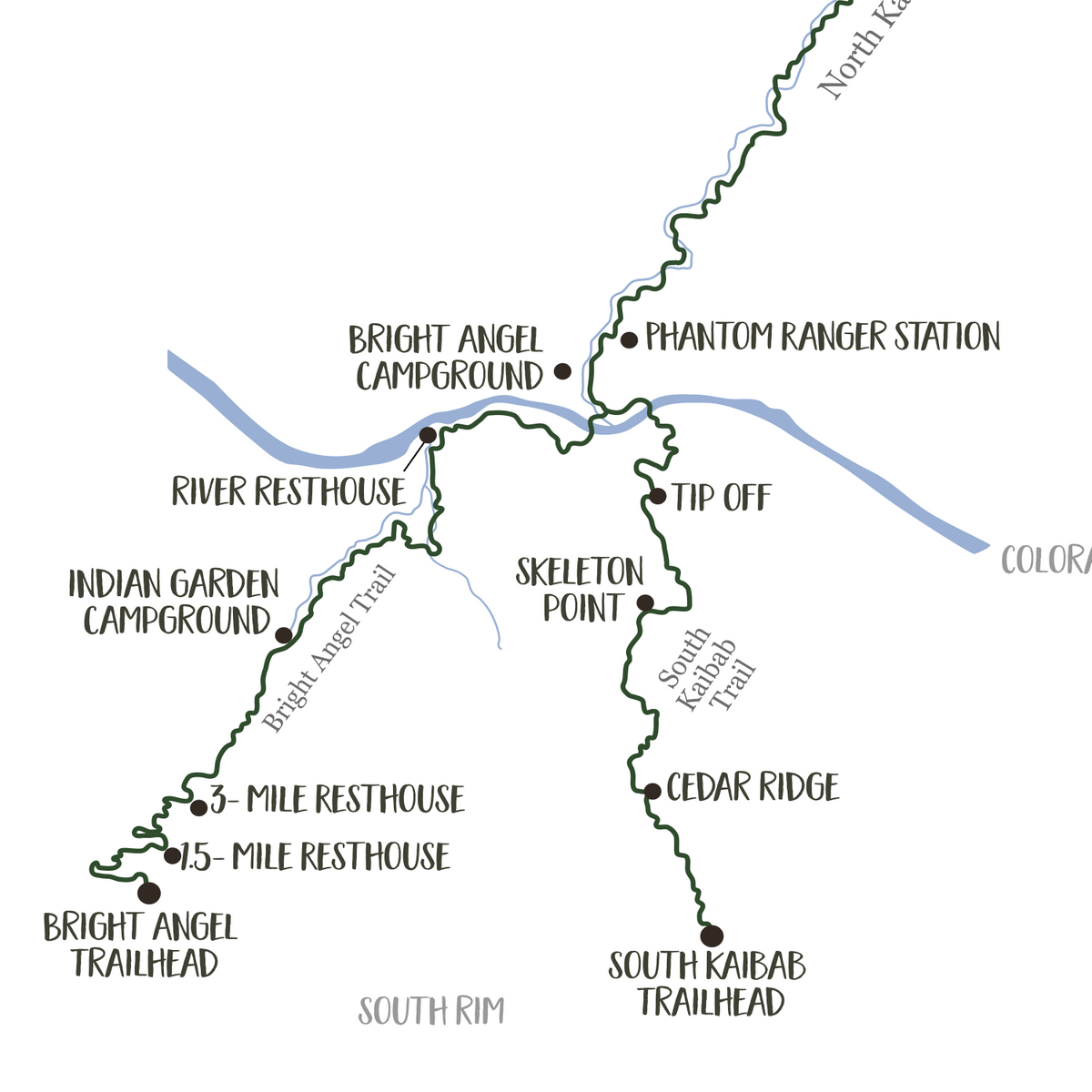 Rim To Rim Trail Map | Rim To Rim Hiking Trail | Digital Print ...