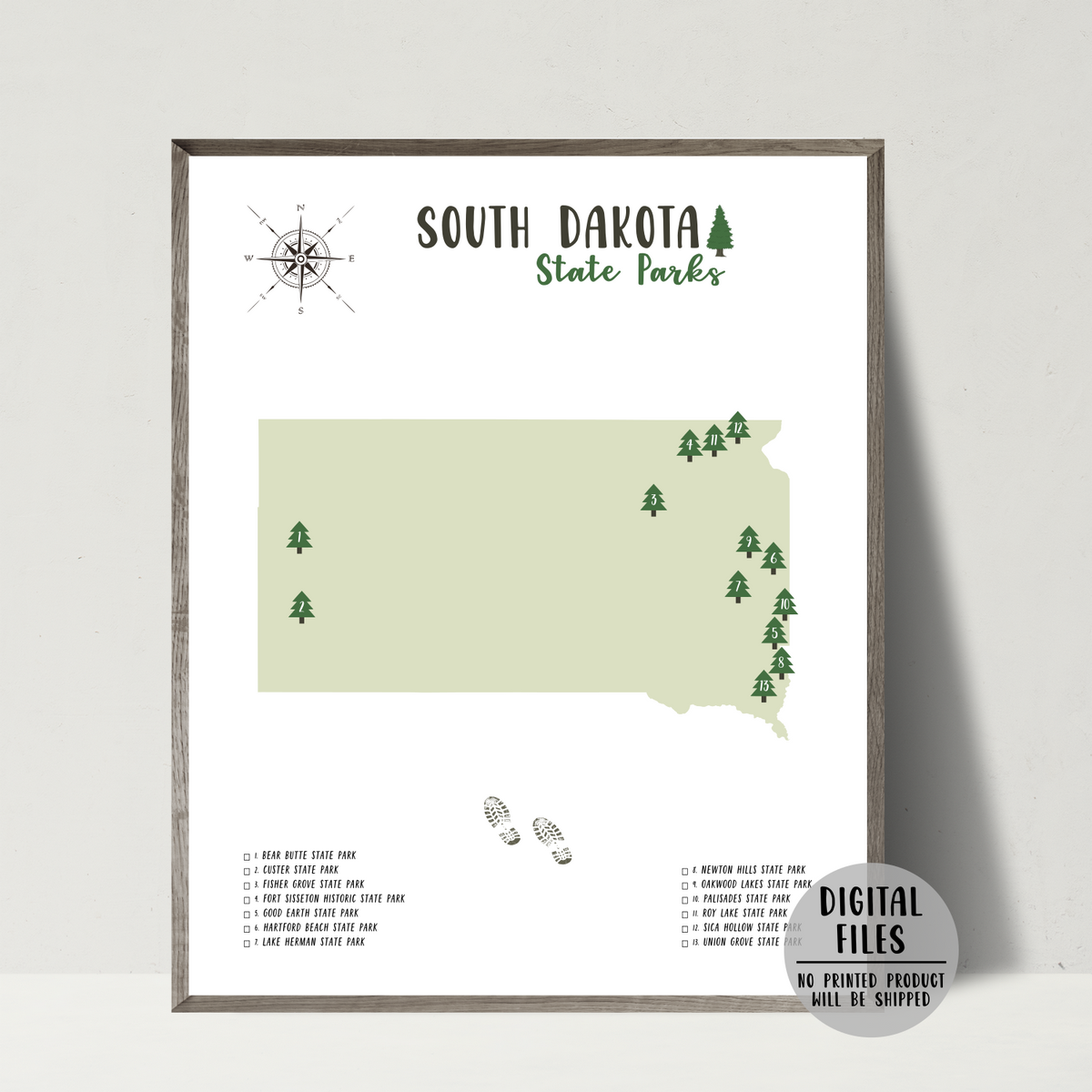South Dakota State Parks Map | South Dakota Map Print | Gift For Hiker ...