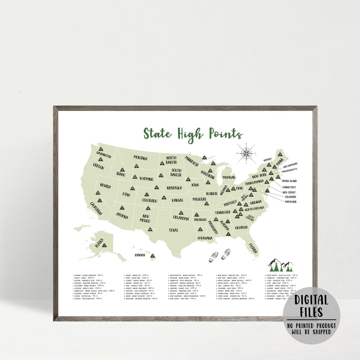 USA State High Points Map | Mountain Map | State Highest Peak Map ...